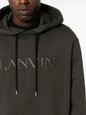 LANVIN Logo-embroidered Cotton Hoodie - Green