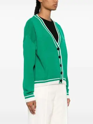 MSGM Striped-edge Knitted Cardigan - Green