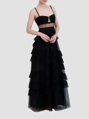 Bcbgmaxazria Corset Tulle Ruffled Gown