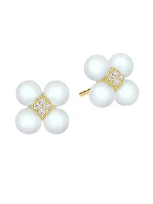 Paul Morelli Sequence 18k Akoya Pearl & 0.11 Tcw Diamond Stud Earrings - Yellow Gold
