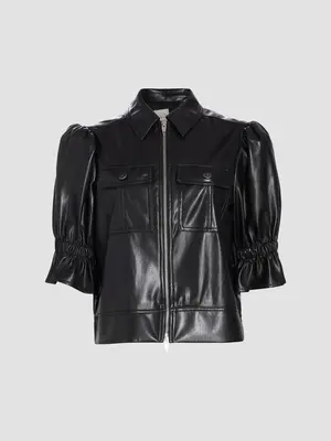 Cinq À Sept Holly Faux Leather Puff-sleeve Jacket - Black