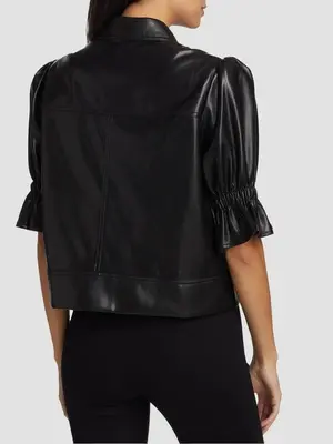 Cinq À Sept Holly Faux Leather Puff-sleeve Jacket - Black