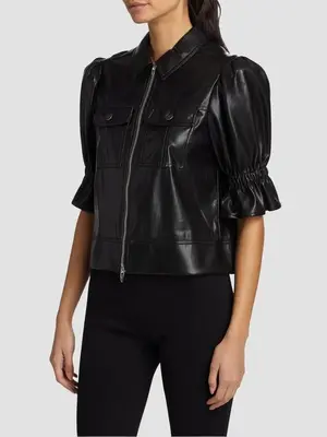 Cinq À Sept Holly Faux Leather Puff-sleeve Jacket - Black