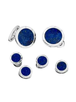 JAN LESLIE 6-piece Rivet Sterling Silver & Lapis Stud & Cufflink Set - Blue