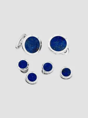JAN LESLIE 6-piece Rivet Sterling Silver & Lapis Stud & Cufflink Set - Blue