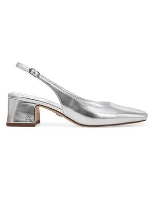 Sam Edelman Women's Terra 50MM Metallic Leather Slingback Pumps - Soft Silver  - Soft Silver