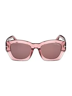 TOM FORD Guilliana 52mm Geometric Sunglasses Transparent Pink Brown