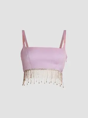 Casablanca Diamonte Fringe Silk Crop Top - Gradient