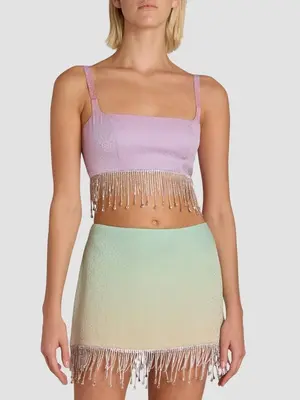 Casablanca Diamonte Fringe Silk Crop Top