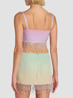 Casablanca Diamonte Fringe Silk Crop Top
