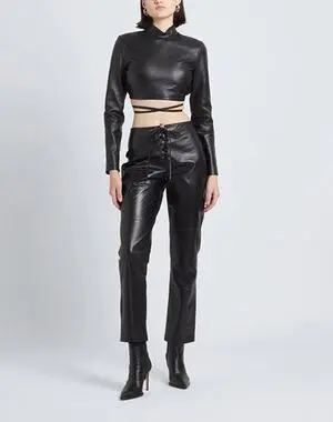 8 BY YOOX Leather Lace-up Straight Leg Pants - Black
