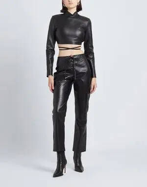8 BY YOOX Leather Lace-up Straight Leg Pants - Black