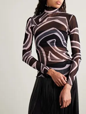 Emilio Pucci Printed Tulle Turtleneck Top - Multi
