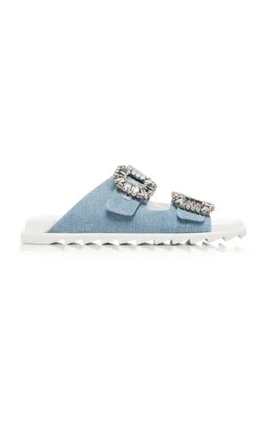 ROGER VIVIER Slidy Viv Denim Sandals - Blue
