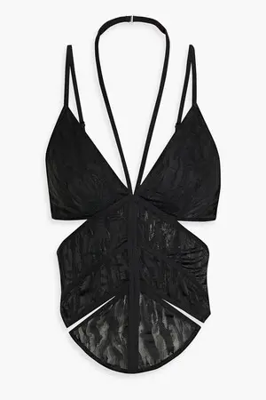 DION LEE Cutout Lace Bustier Top - Black