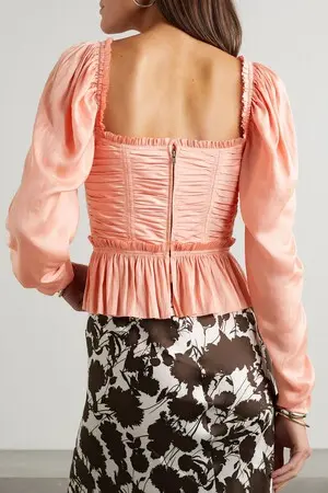 Ulla Johnson Mia Ruched Satin Peplum Blouse - Antique Rose