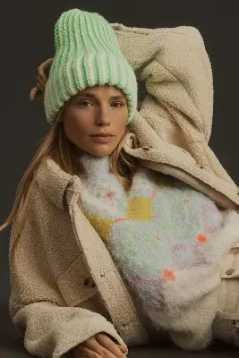Anthropologie-Two-Toned Beanie By Anthropologie Chunky Knit Two-Tone Beanie Hat  main image 4