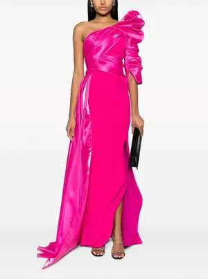 GABY CHARBACHY Asymmetric Draped One-shoulder Gown