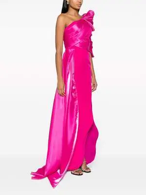 GABY CHARBACHY Asymmetric Draped One-shoulder Gown