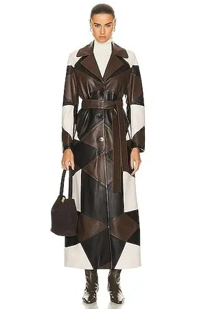 Nour Hammour Sonja Patchwork Leather Trench Coat - Cocoa  Vanilla  & Marron