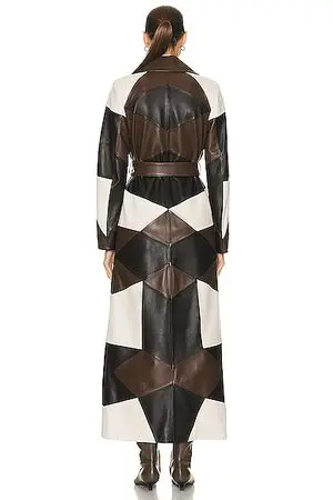 Nour Hammour Sonja Patchwork Leather Trench Coat - Cocoa  Vanilla  & Marron