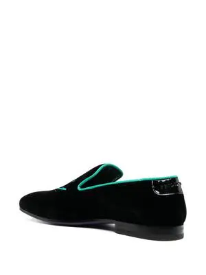 Philipp Plein Slogan-embroidered Velvet Loafers - Black
