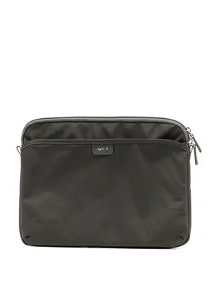 AGNES B. Logo-patch Zipped Laptop Bag - Green
