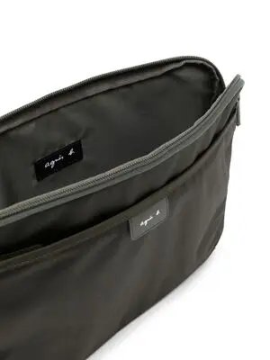 AGNES B. Logo-patch Zipped Laptop Bag - Green
