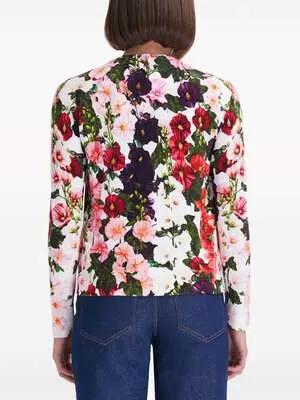 Oscar De La Renta Hollyhocks Floral-print Cardigan - Pink