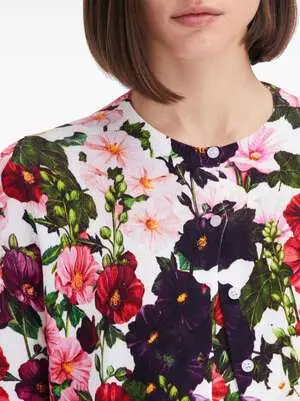 Oscar De La Renta Hollyhocks Floral-print Cardigan - Pink