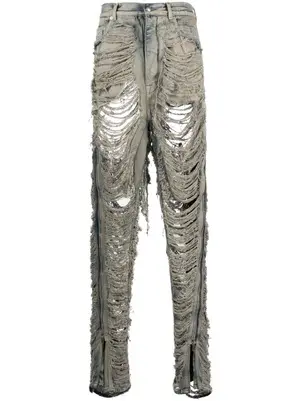 Rick Owens Distressed Slim-cut Jeans - Neutrals
