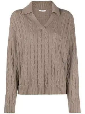 Peserico Cable-knit Wool-blend Polo Jumper