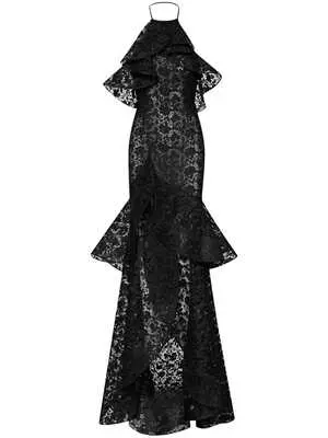 Oscar De La Renta Gardenia Guipure-lace Ruffled Gown - Black