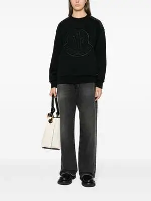 Moncler Logo-embroidered Cotton-blend Sweatshirt - Black
