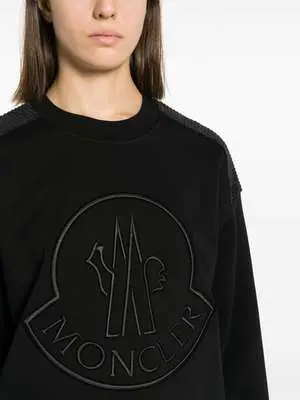 Moncler Logo-embroidered Cotton-blend Sweatshirt - Black