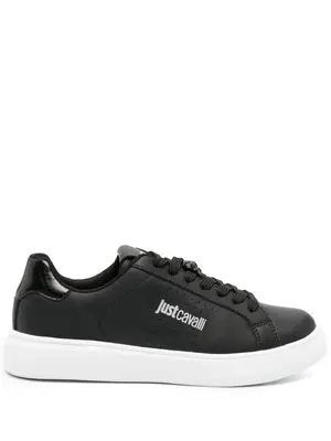 Just Cavalli Tiger Head-logo Leather Sneakers - Black