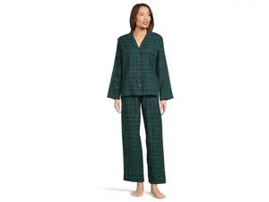Eberjey Flannel Long Pj Set Pajama Sets Black Watch Tartan Rainforest/na - Green