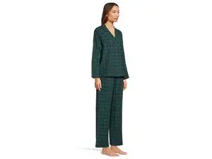Eberjey Flannel Long Pj Set Pajama Sets Black Watch Tartan Rainforest/na - Green