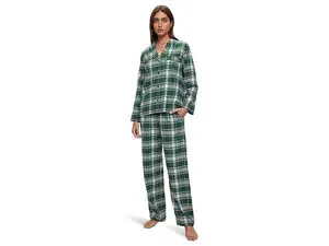 Eberjey Flannel Long Pj Set Women's Pajama Sets Black Watch Tartan Rainforest/na Multi