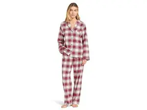 Eberjey Flannel Long Pj Set Women's Pajama Sets Black Watch Tartan Rainforest/na Red