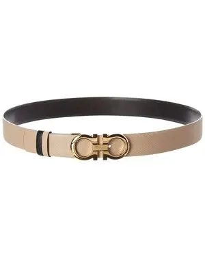 FERRAGAMO Ferragamo Gancini Reversible & Adjustable Leather Belt Beige
