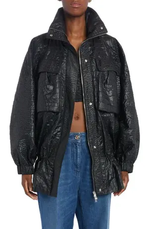 Versace Croc Texture Faux Leather Cargo Jacket