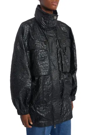 Versace Croc Texture Faux Leather Cargo Jacket
