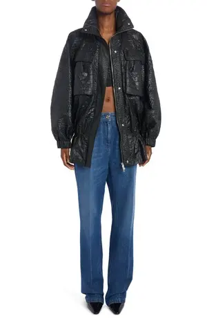 Versace Croc Texture Faux Leather Cargo Jacket