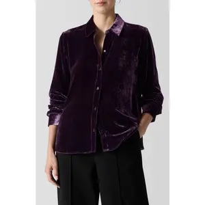 Eileen Fisher Classic Collar Velvet Button-up Shirt