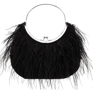 Nina Splash Feather Handbag - Black