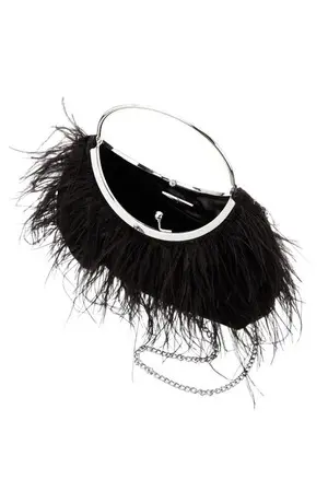 Nina Splash Feather Handbag - Black