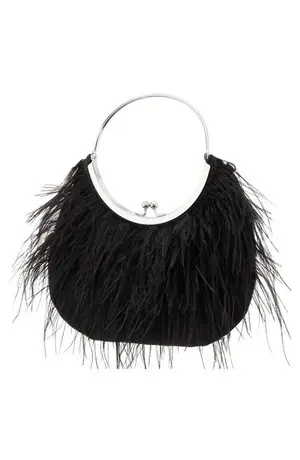 Nina Splash Feather Handbag - Black