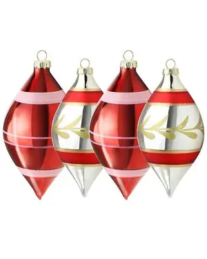 MARTHA STEWART Martha Stewart Holiday Christmas Ornament 4Pc Set - Red