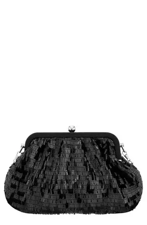 Nina June Sequin Frame Clutch - Black